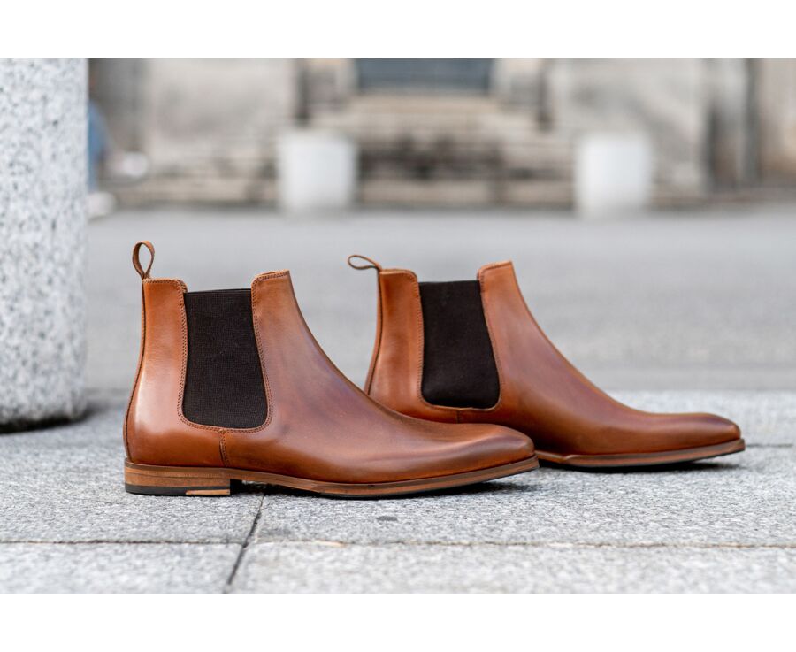 Chelsea boots cuir homme Cognac patiné Bergame Patin | Bexley