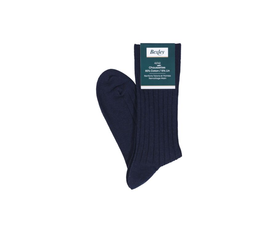 Chaussettes homme coton lin avec côtes Marine | Bexley